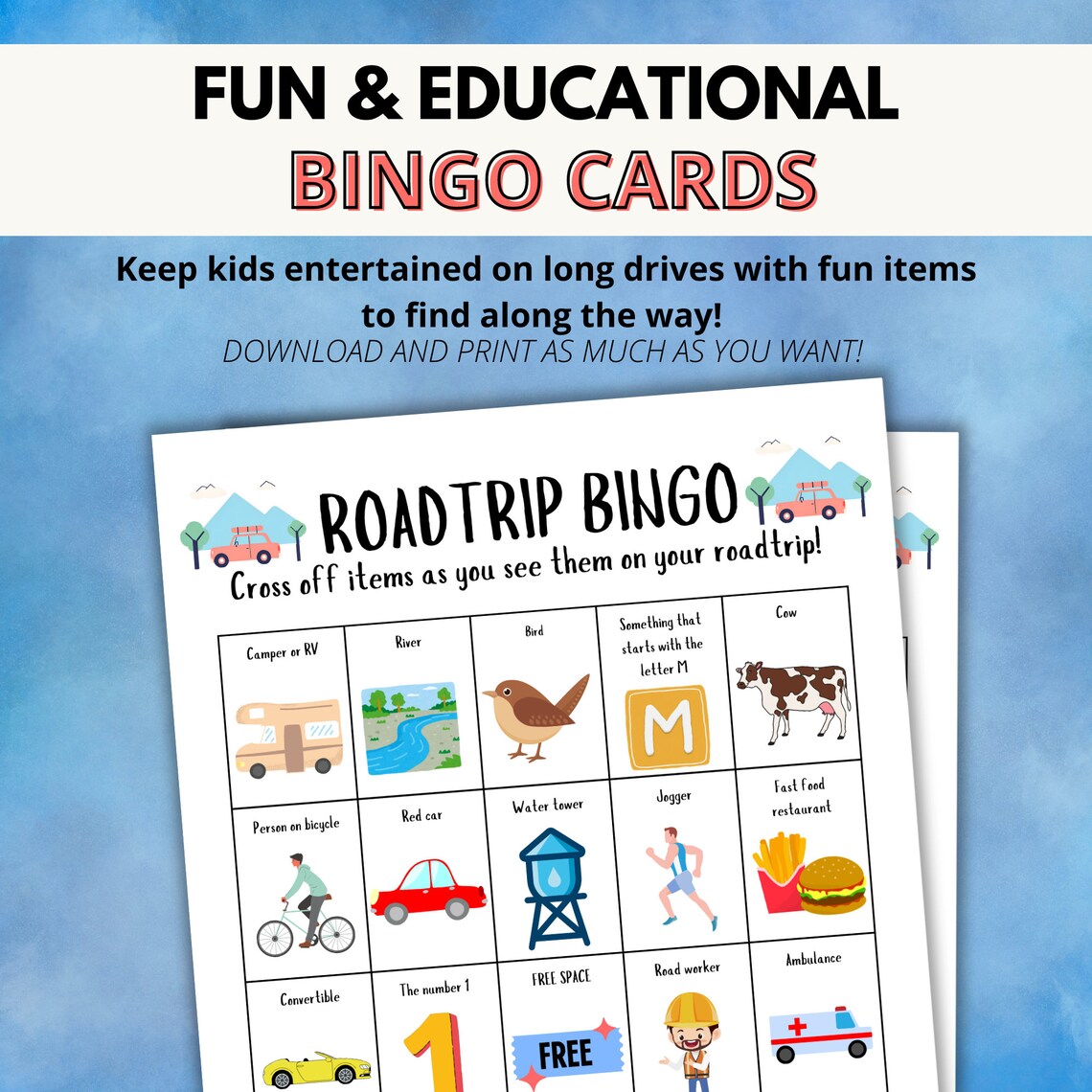 Road Trip Bingo, Printable Bingo Cards, Scavenger Hunt for Kids, Road ...