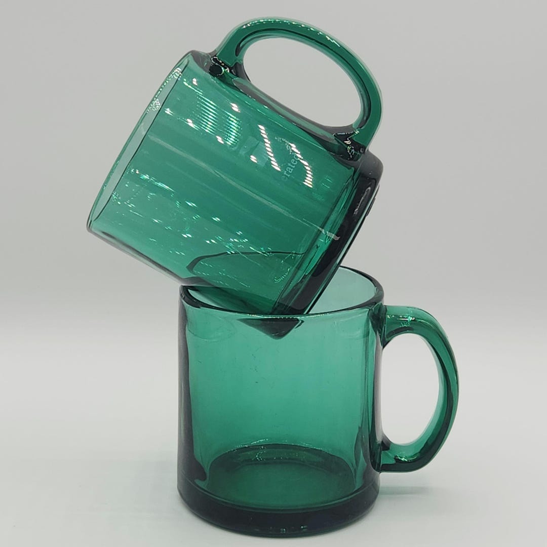 Vintage Emerald Green MCM Mid Century Modern Glass Coffee Tea Mugs ...