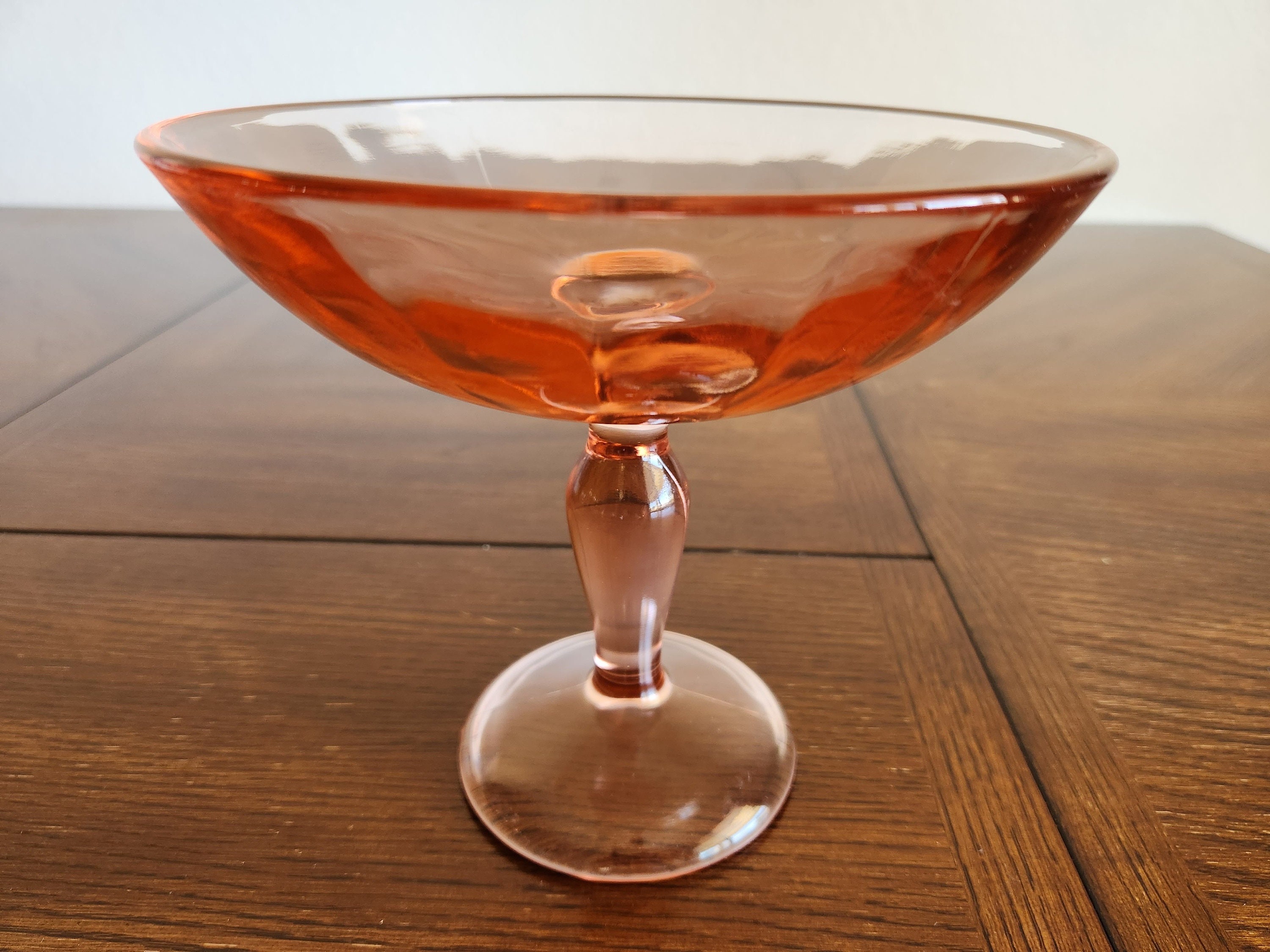 Vintage Blush Pink Depression Glass Art Deco Pedestal Candy Dish Bowl ...