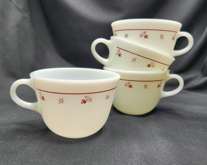 Vintage Pyrex Corning Burgundy Rose Pattern Milk White Glass Coffee Tea ...