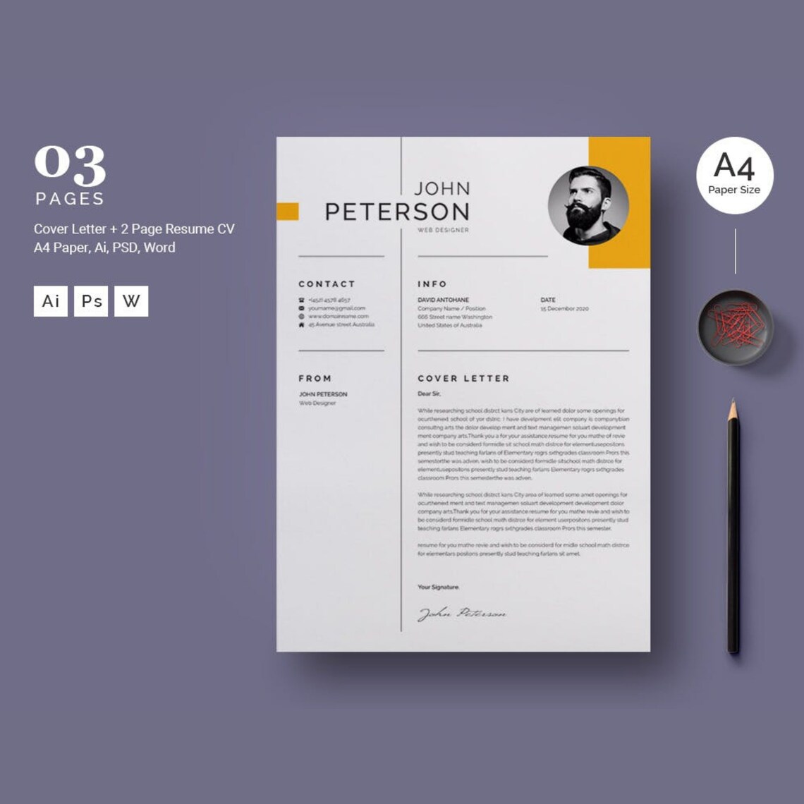 Resume Template CV Template for 2 Pages Resume / CV. | Etsy