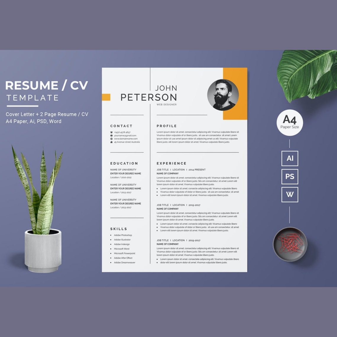 Resume Template CV Template for 2 Pages Resume / CV. - Etsy