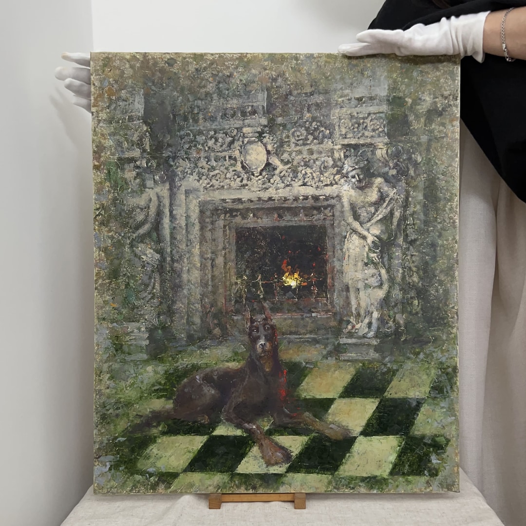 Moody Doberman Oil Painting Dark Academia Dog Portrait, Victorian ...