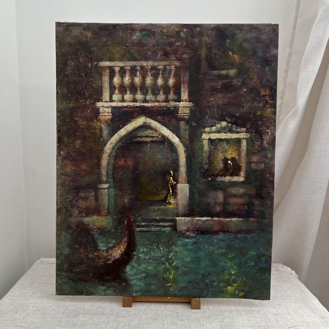 Moody Venice Painting – Original Italian Cityscape, Gondola Grand Canal ...