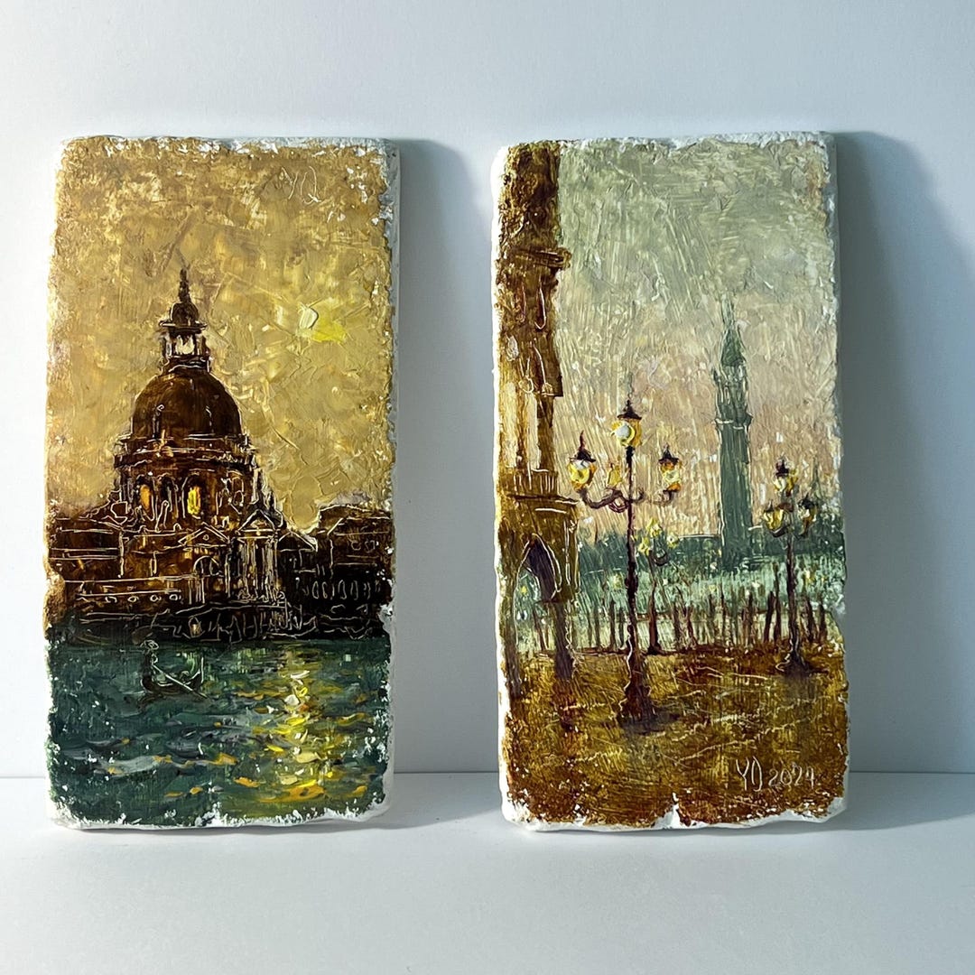 Mini Venice Oil Painting Set, Original Italy Canal Wall Art, Miniature ...