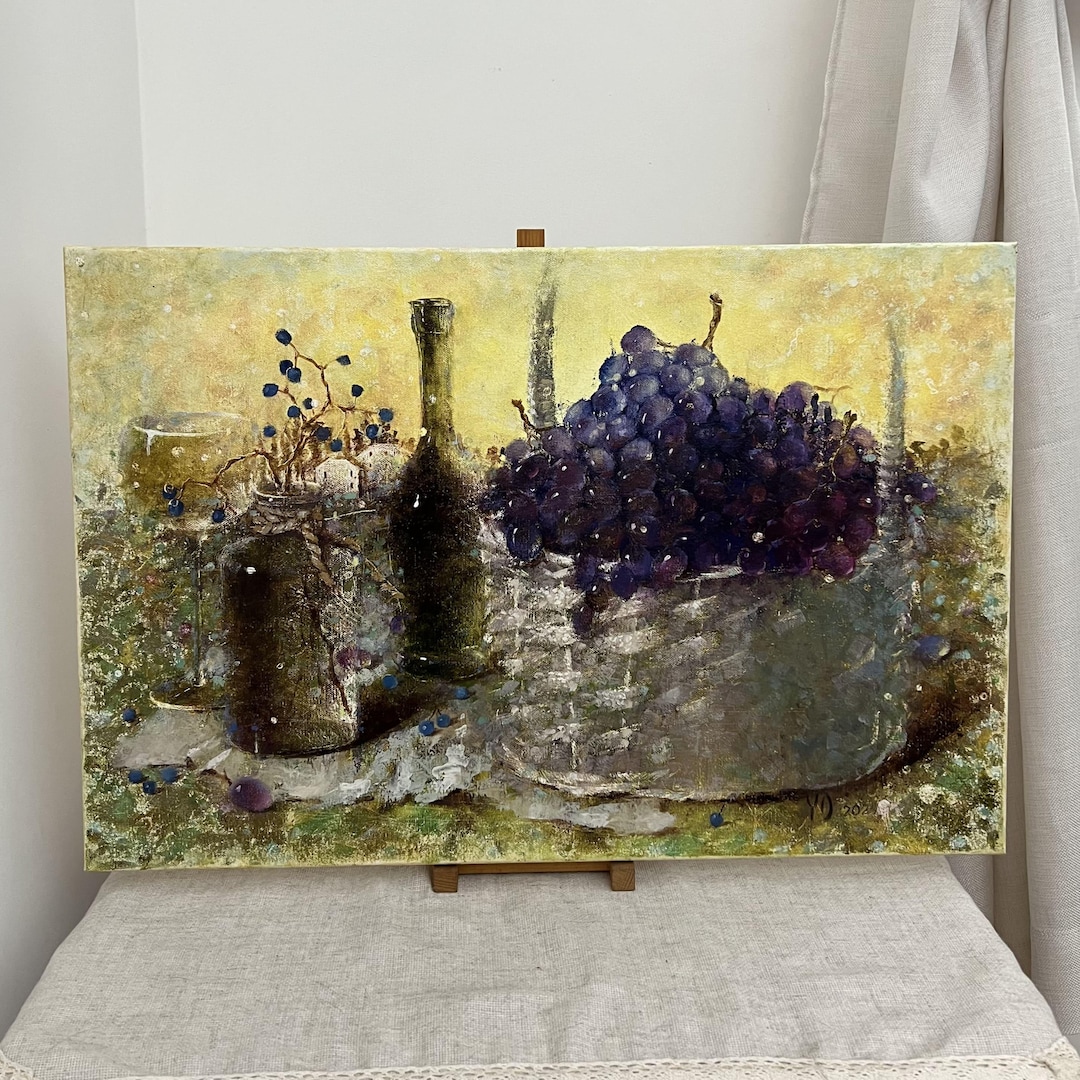 Impressionist Fruit Still Life Painting: Rustic Kitchen Wall Art, Grape ...