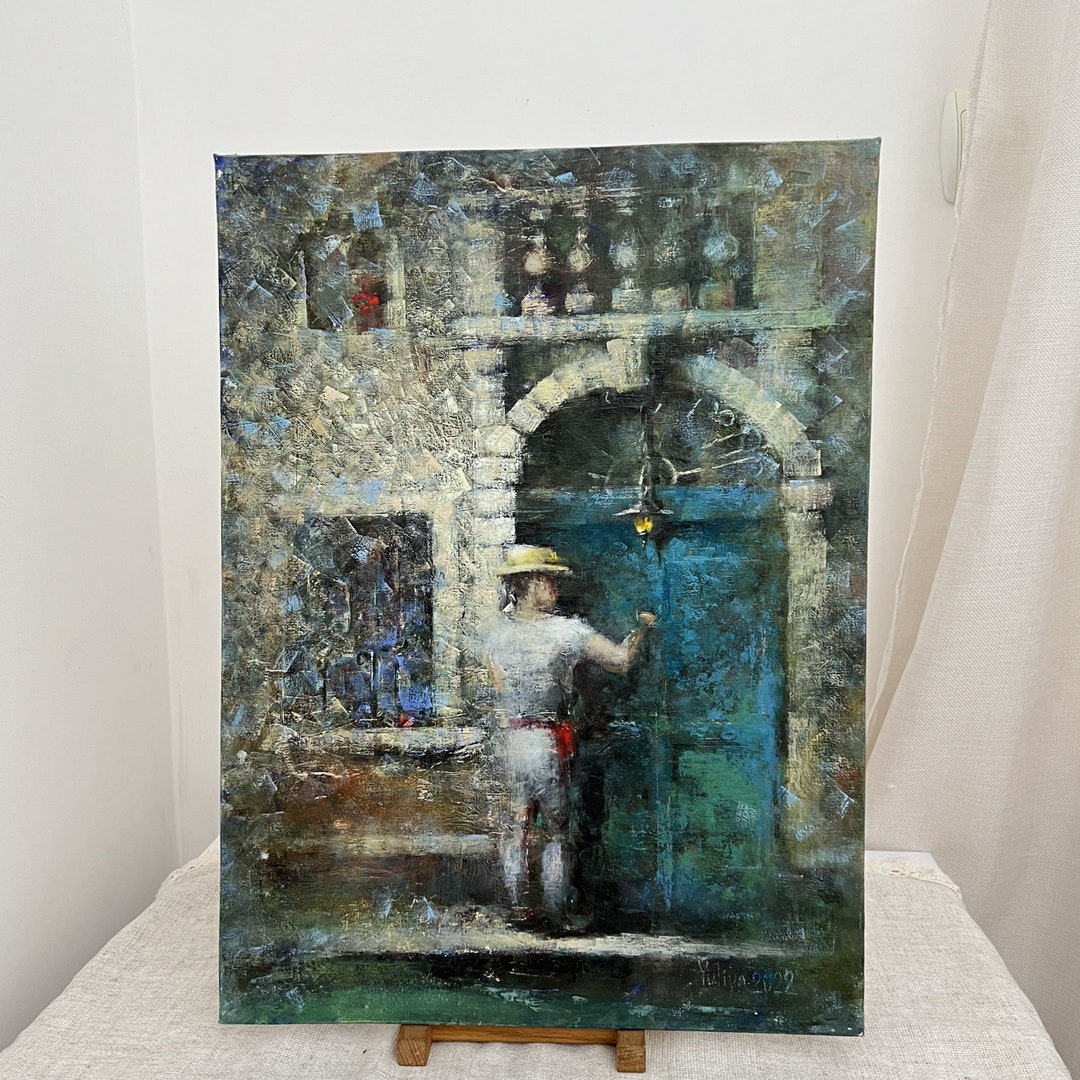 Venice Painting Original Male Portrait Arch Backdrop Cityscape Wall Art ...