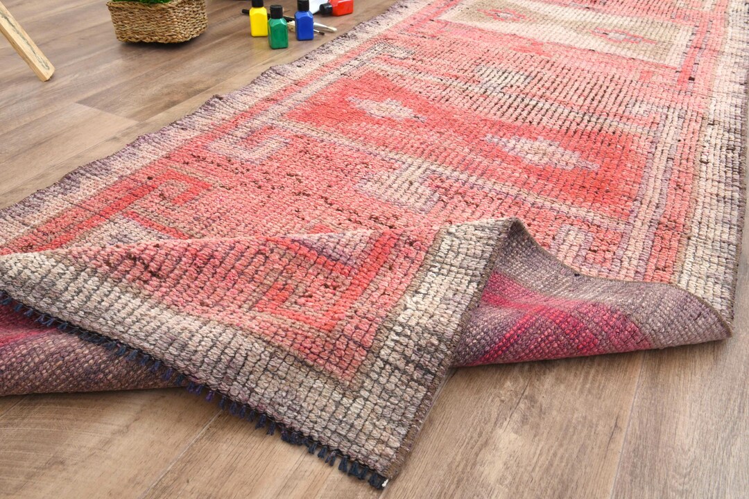 3x9 Ft, PINK RUNNER, Turkish Runner, Vintage Runner, Geometric Rug ...