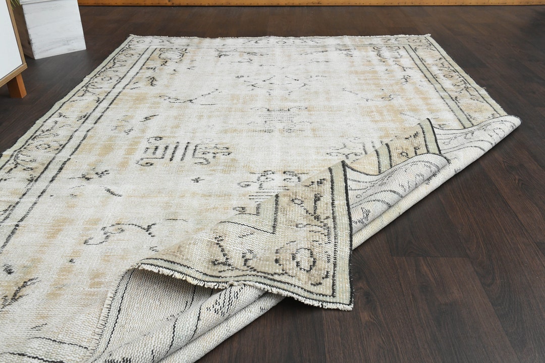 5x9 TURKISH HANDMADE AREA Rug, Distressed Beige Rug, Oushak Rug, Living ...