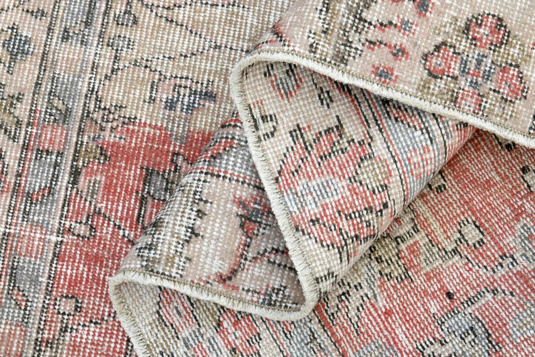 6x7 Faded Red Beige Turkish Vintage Rug, Handmade Oushak Rug, Bedroom ...