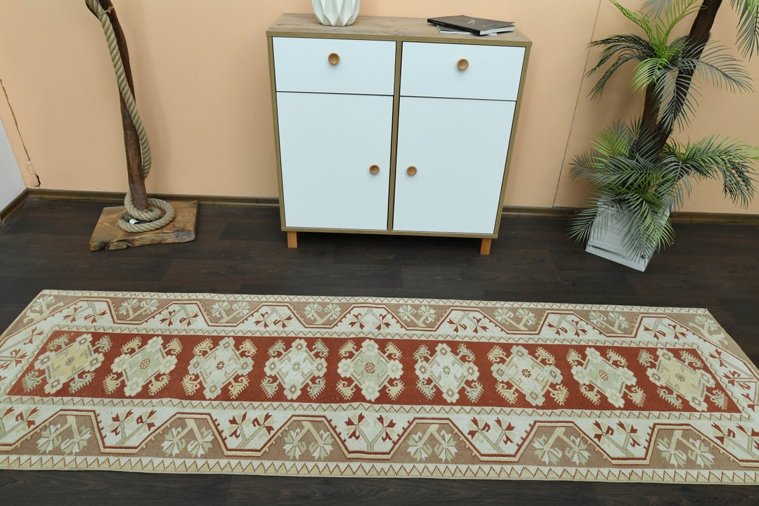 2.6x8.8 Ft Anatolian Rug, Oushak Wool Rug, Vintage Rug, Kitchen Rug ...