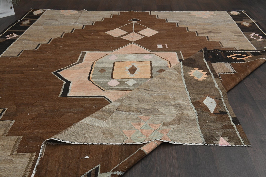 8x9 Vintage Rug, Turkish Rug, One of a Kind, Oushak Rug, Flatweave ...