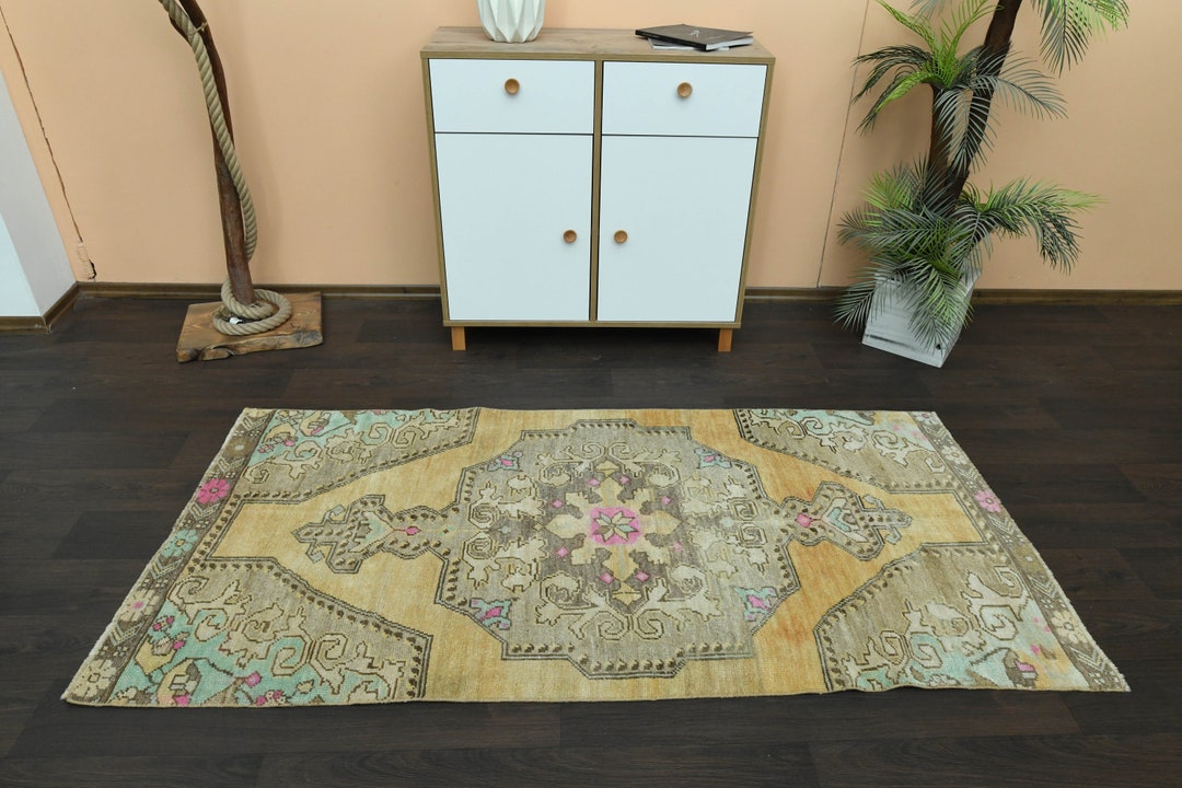 3x7 Faded Orange Brown Rug, Handmade Turkish Rug, Vintage Rug, Oriental ...