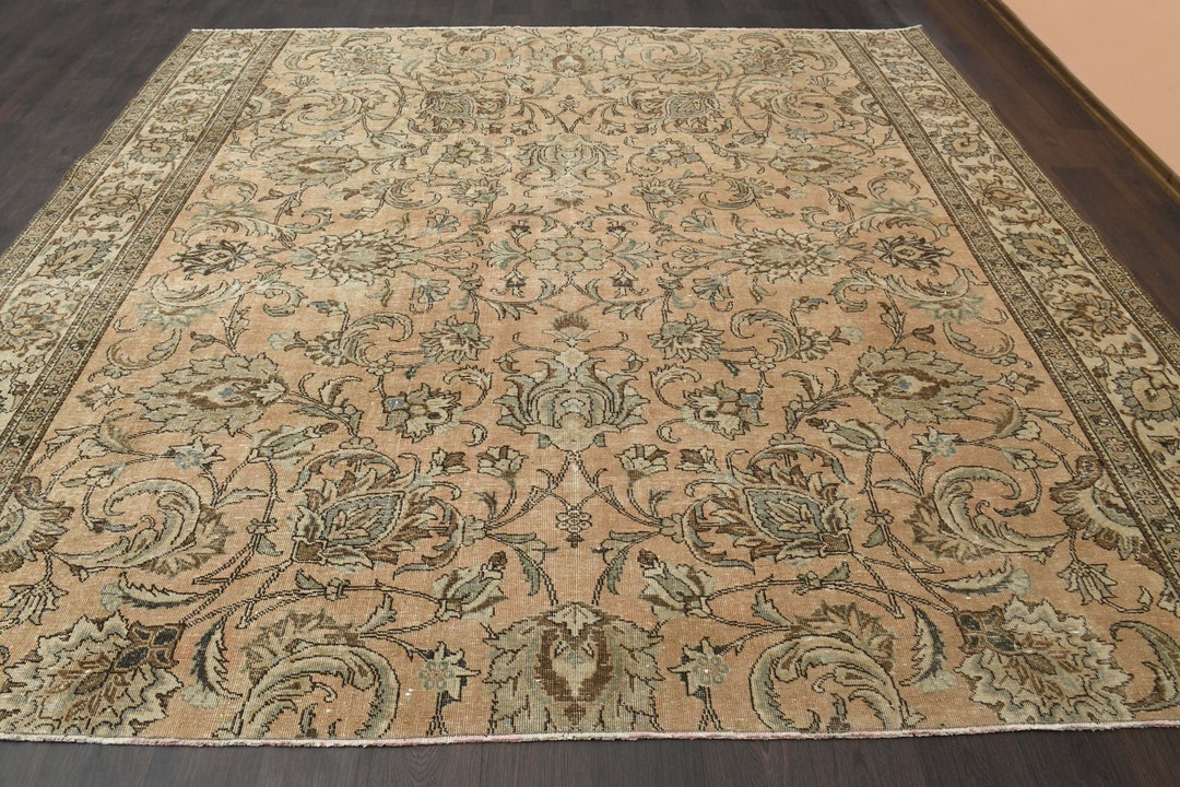 9x10 ORANGE BROWN LUXURY Decor, Antique Vintage Turkish Rug, Handmade ...