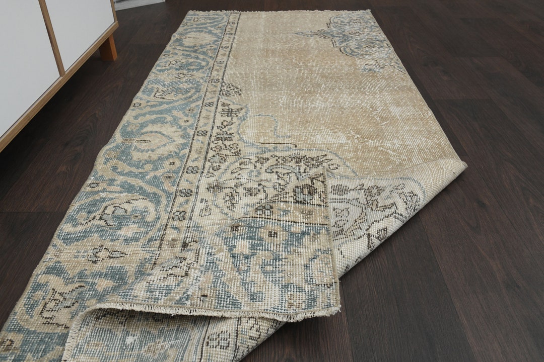 3x7 Distressed Orange Blue Rug, Handmade One-of-a-kind Turkish Oushak ...