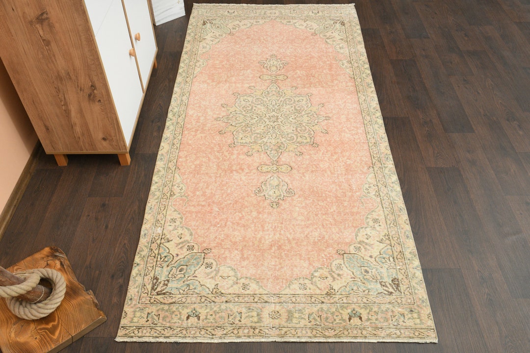 4x9 Faded Pink Beige Vintage Rug, Handmade Turkish Rug, Antique Wool ...