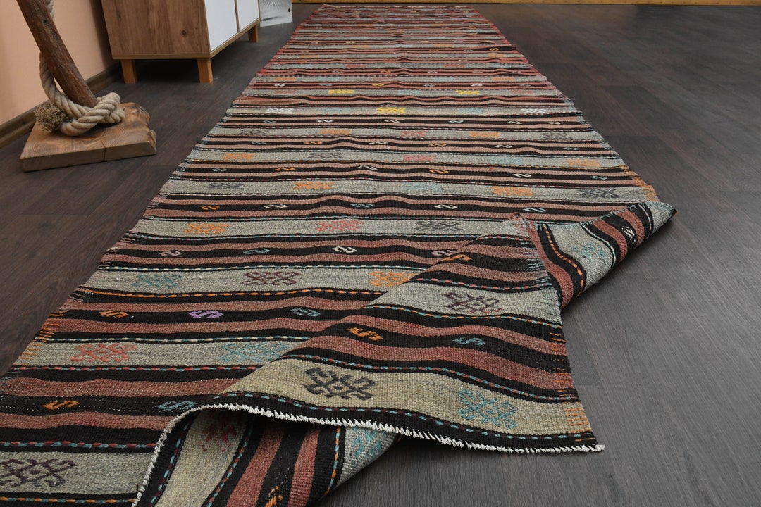 3'9x14'5 Ft, Orange Green Turkish Rug, Handmade Vintage Oushak Rug ...