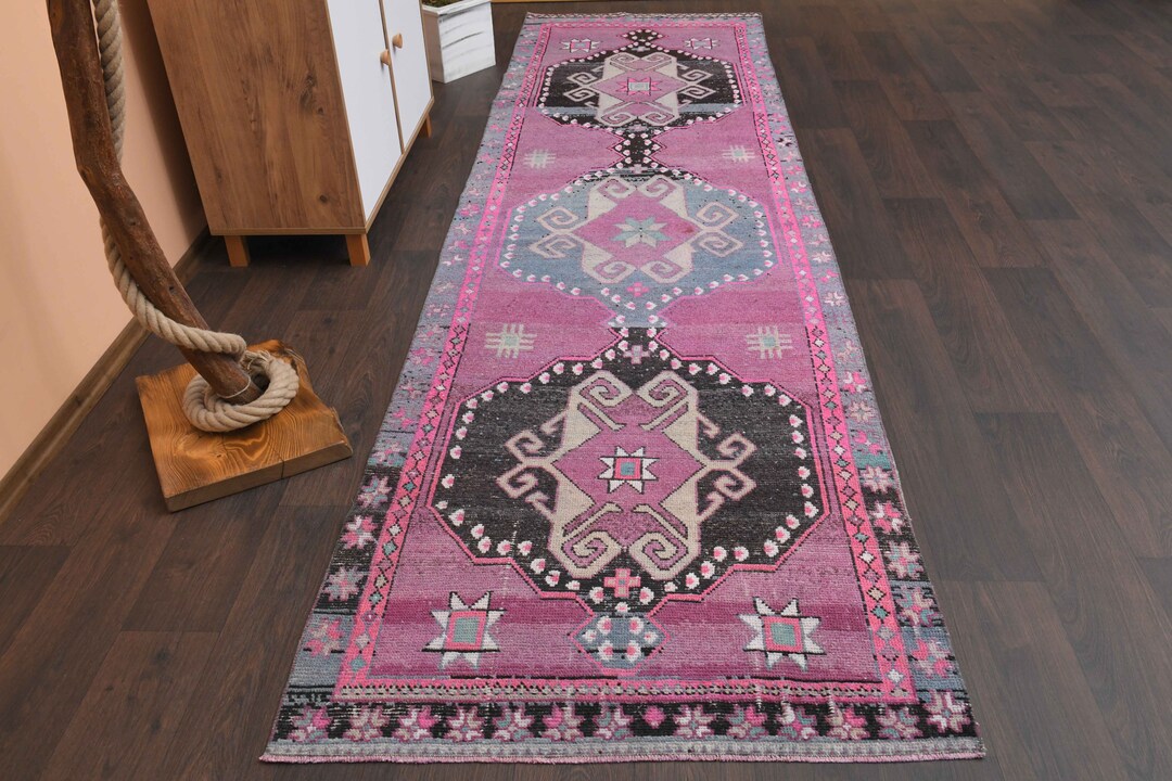 Handgefertigter türkischer Läufer, Vintage Teppich 100x300, Oushak ...