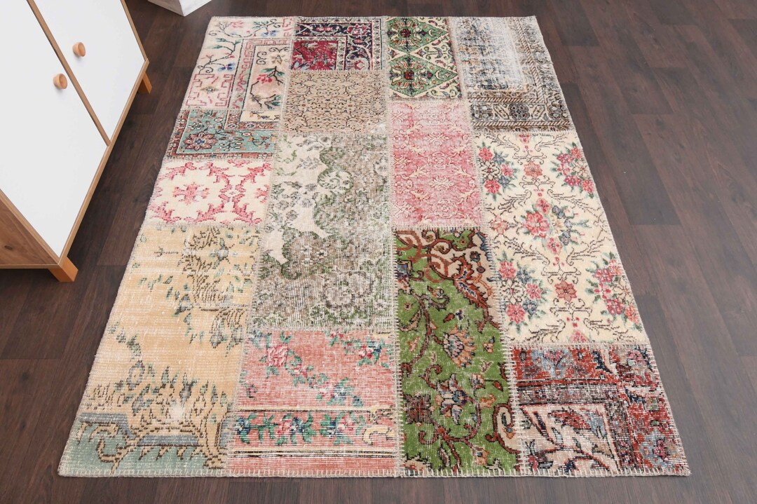4.9x6.4 Ft, PATCHWORK RUG, Vintage Area Rug, Turkish Area Rug, Antique ...
