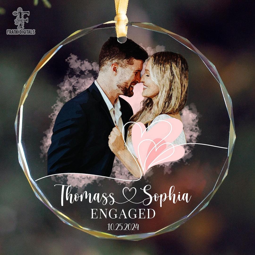 Engagement Ornament With Photo, Personalized Couple Christmas Ornament ...