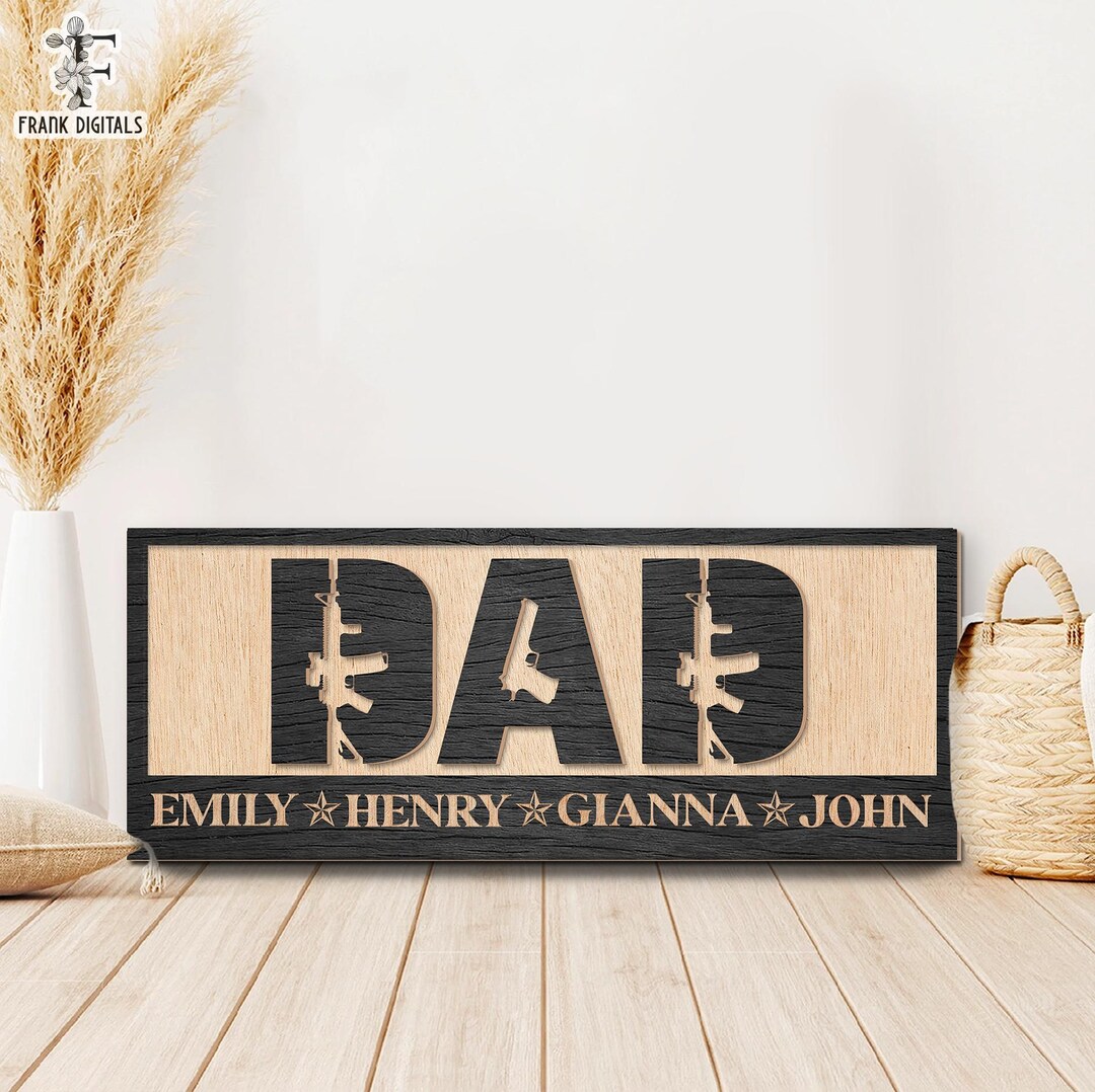 Personalized Hunting Dad Wooden Sign, Custom Dad With Kids Names Sign ...