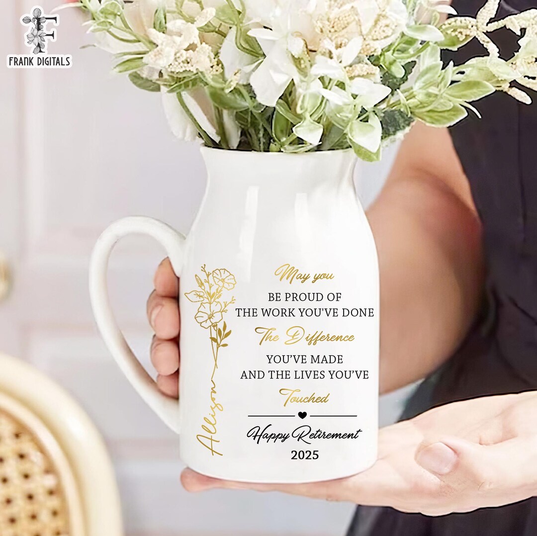 Custom Retirement Ceramic Flower Vase, Custom Birth Month Flower Vase ...