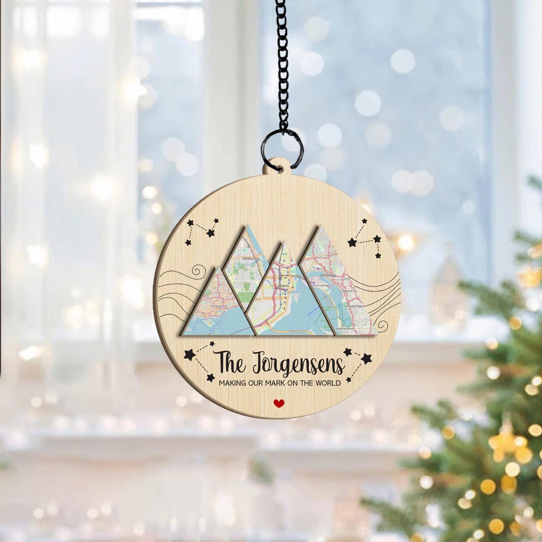Custom Travel Mountain Map Ornament, Personalized Travel Adventure ...