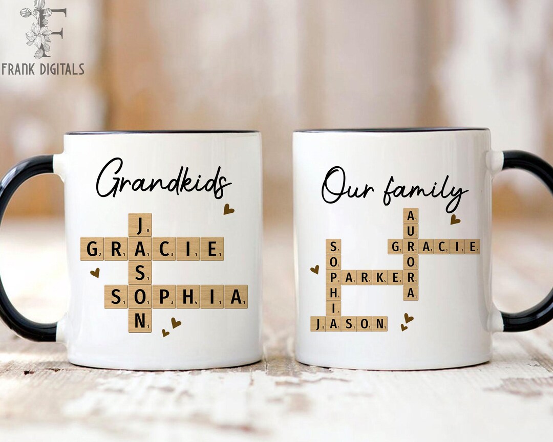 Personalized Scrabble Name Mug, Grandkids Crossword Puzzle Mug ...