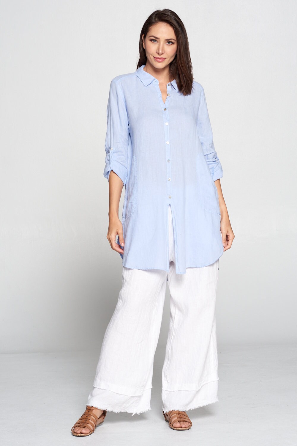 Pure Match,100% Linen Button Down Tunic Shirt Shell Buttons Breezy ...