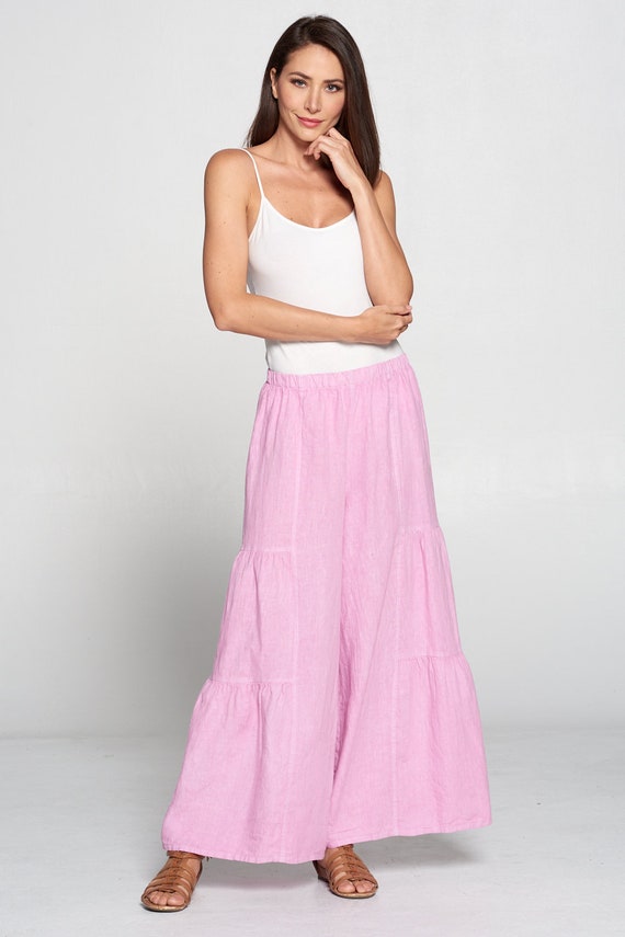 Pure Match 100% Linen 3 Tier Pants Wide Leg Full Length | Etsy