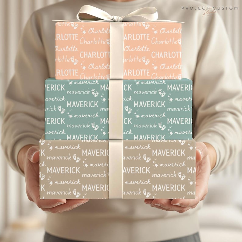 Custom Name Baby Shower Gift Wrap Gender Neutral, Personalized Baby ...