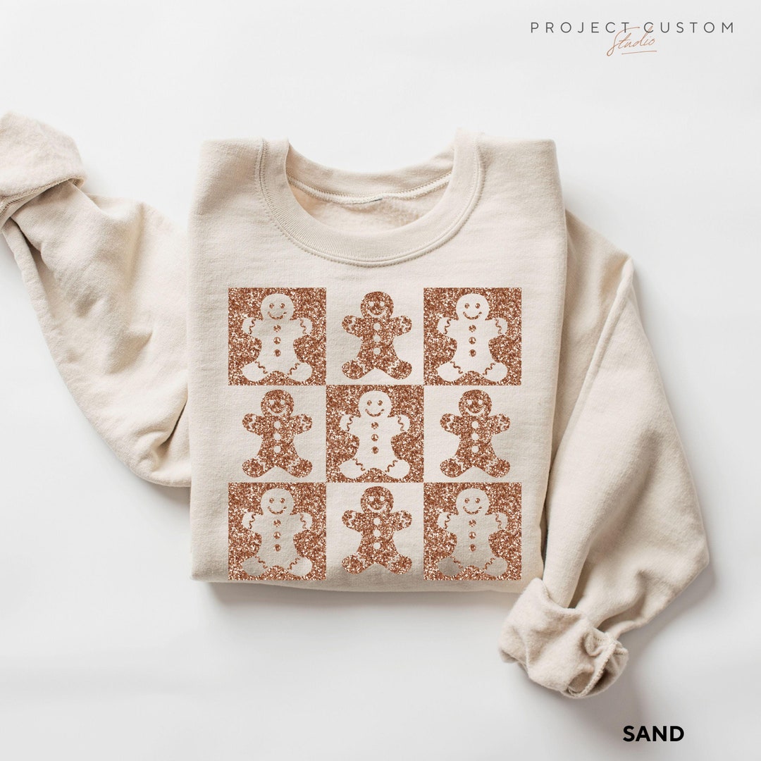 Retro Christmas Gingerbread Man Sweatshirt, Holiday Cookies Checkered ...
