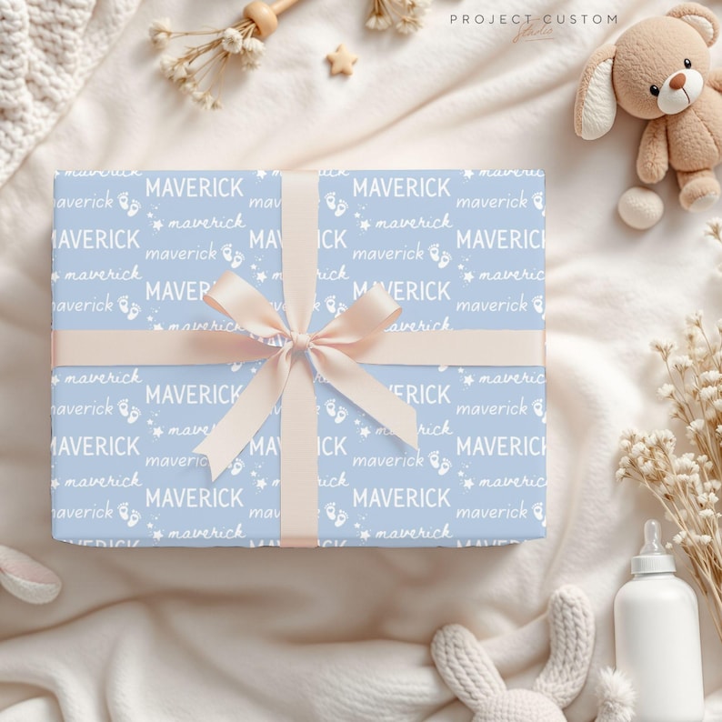 Custom Name Baby Shower Gift Wrap Gender Neutral, Personalized Baby ...