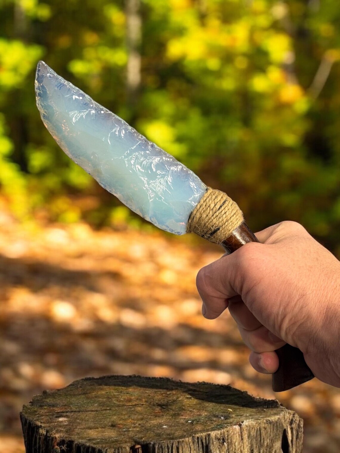 White Opal Flint Knife With Wood Handle - Etsy