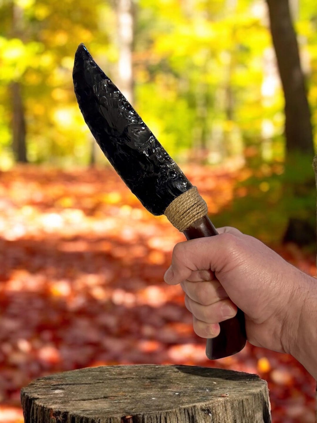 Obsidian Flint Knife With Wood Handle - Etsy