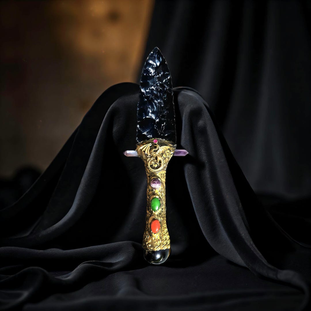 Mystic Dragon Witches Knife – Handcrafted Black Obsidian Ritual Athame - Etsy