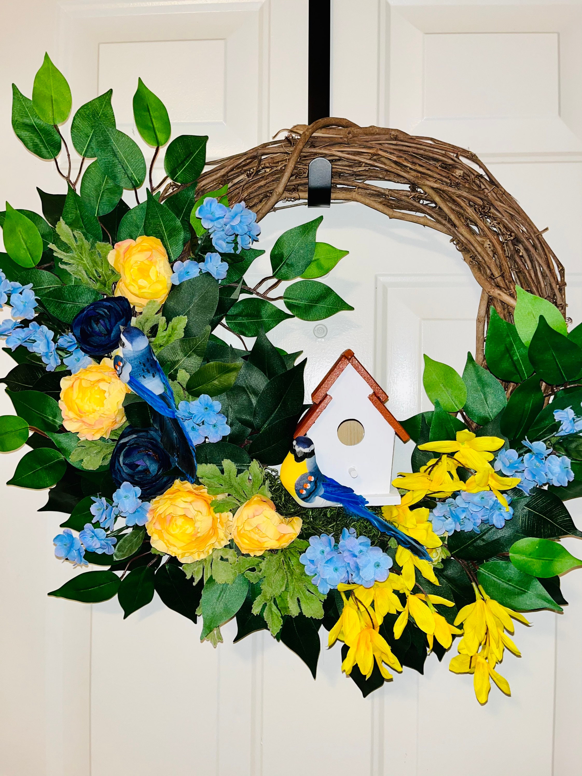 Birds Wreath Bird House Wreath Blue Bird Wreath Yellow and - Etsy