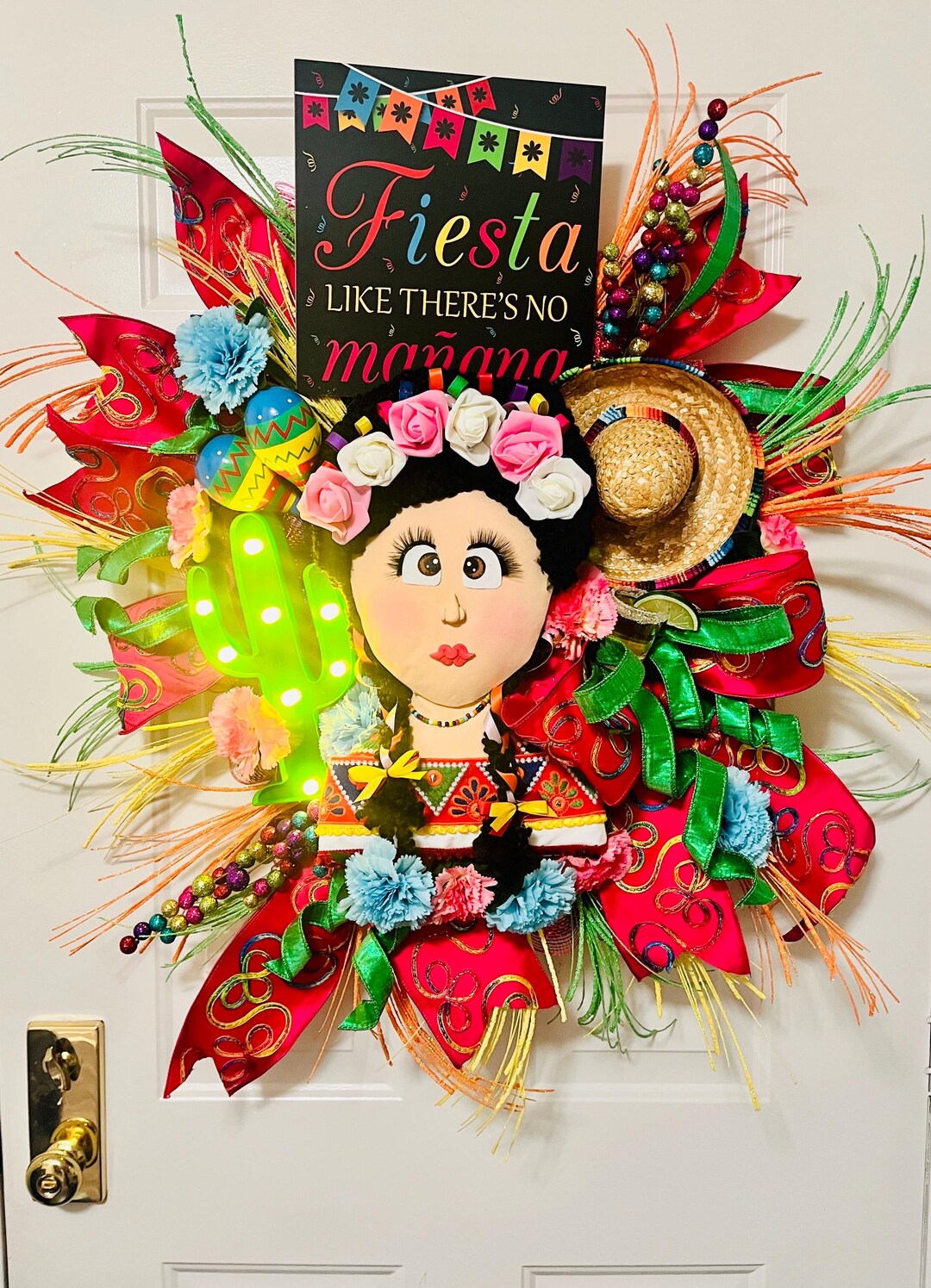 Fiesta Wreath Mexican Party Decor, Light-up Cactus, Colorful Door ...