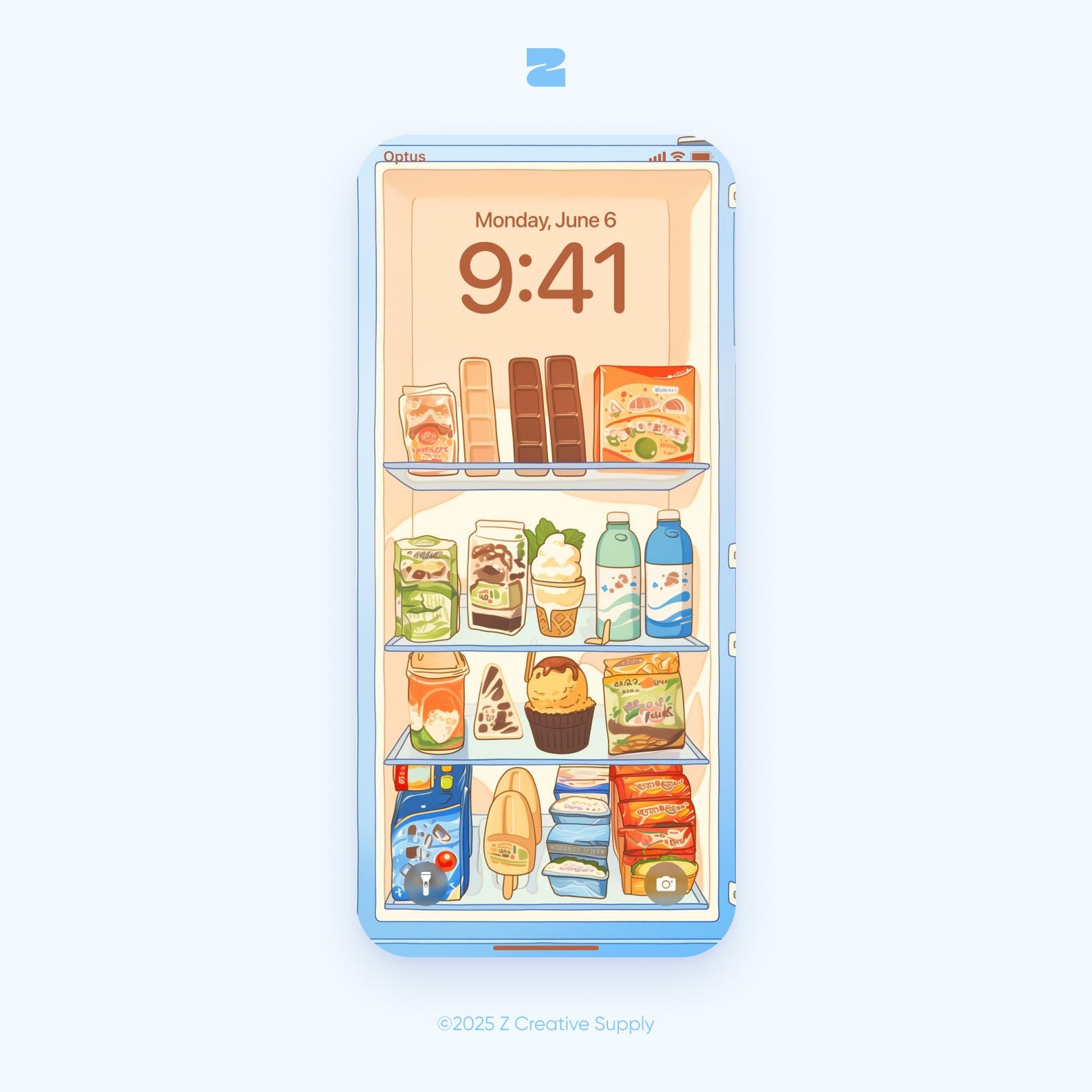 Cute Illustration Fridge Full of Food iPhone Wallpaper | Retro Anime ...