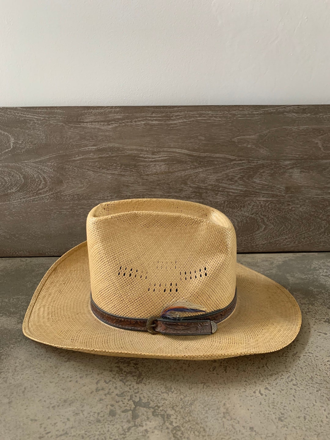 Vintage Aztec Straw Cowboy Cowgirl Western Ranch Farm Hat Grand Entry 7 ...
