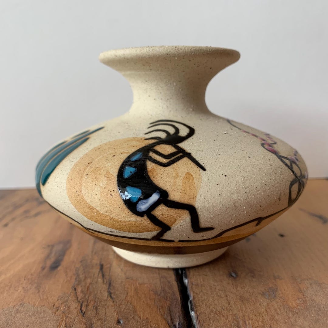 Vintage Signed Southwest Vase Sand Native American Round USA Pottery ...