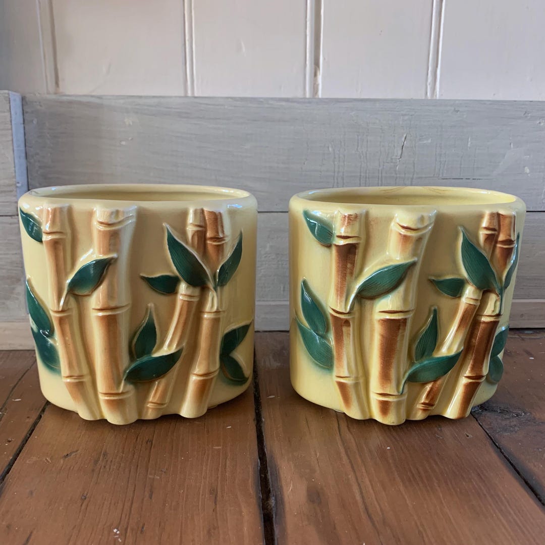Vintage MCM Ceramic Bamboo Planters Cottage Greenhouse Boho Shabby ...