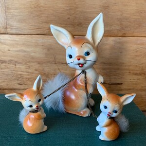 Vintage 1950s Enesco Bunnies Furry Tails Chain Bunny Rabbit Figurines ...