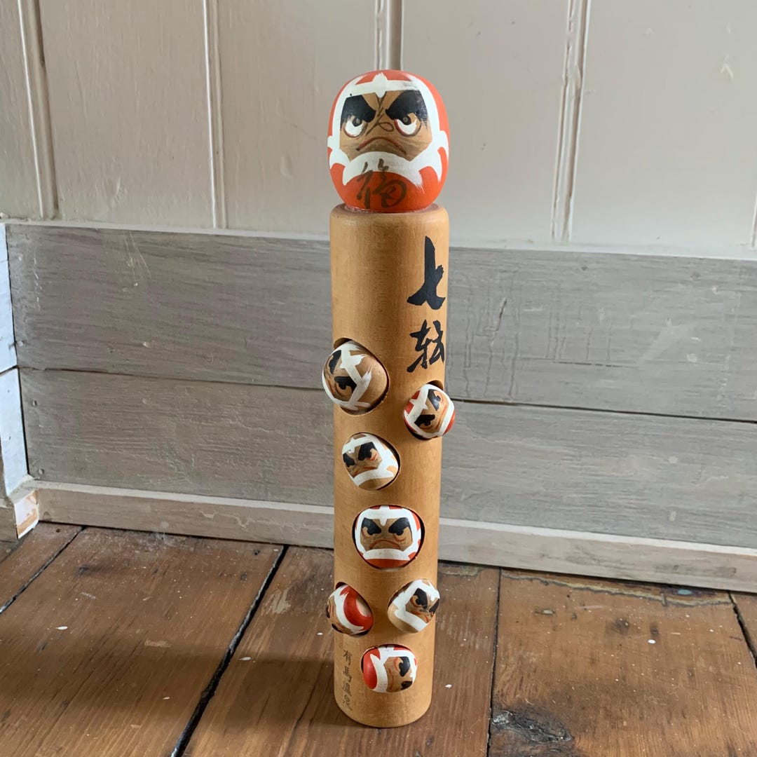 Vintage Japanese Daruma Figurine Heads Kokeshi Doll Wood Hand Painted ...