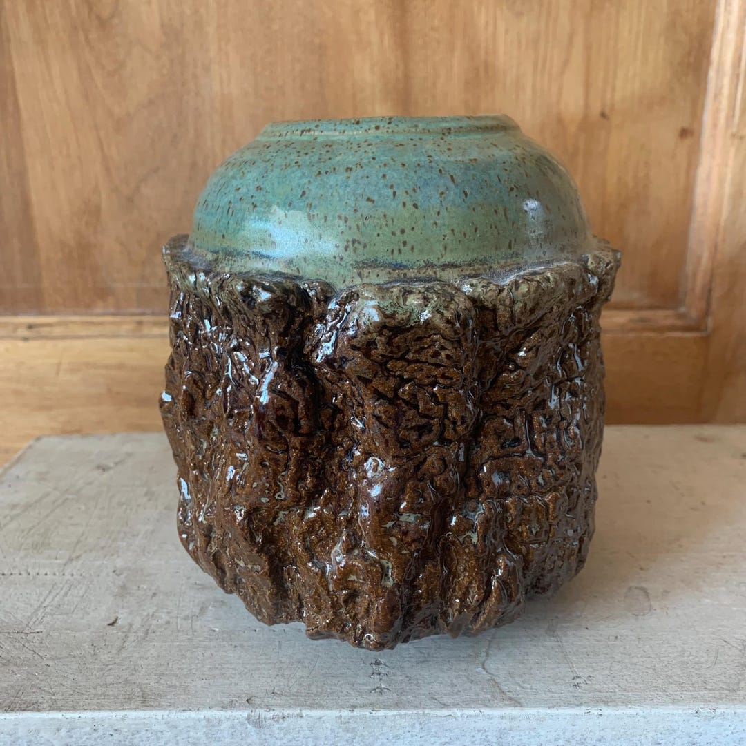 Vintage Studio Pottery Ceramic Vase Brown Green Steve Glaze Cottage ...