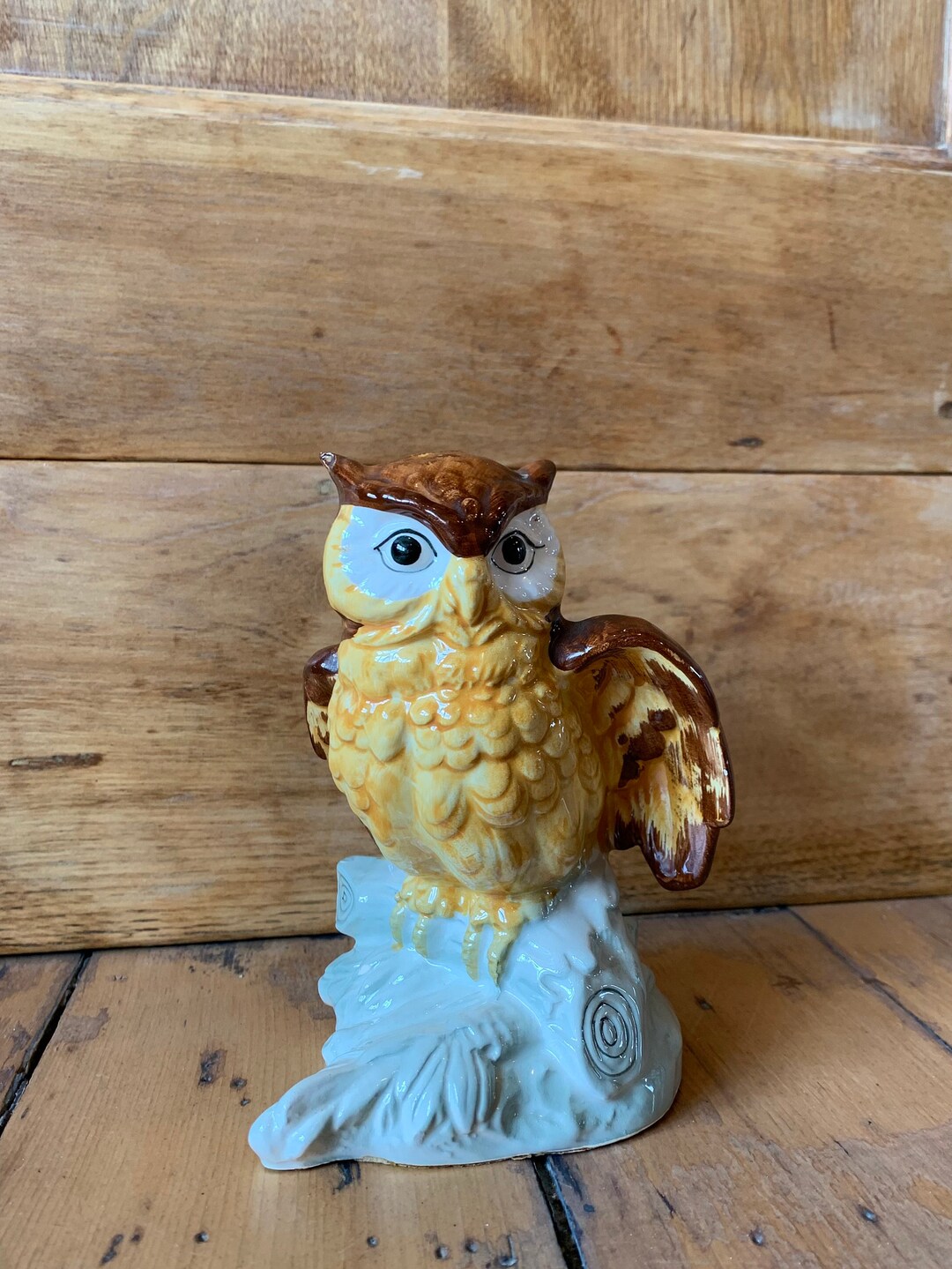 Vintage Aldon Ceramic OWL on Log Hand Painted Figurine Japan Wise ...