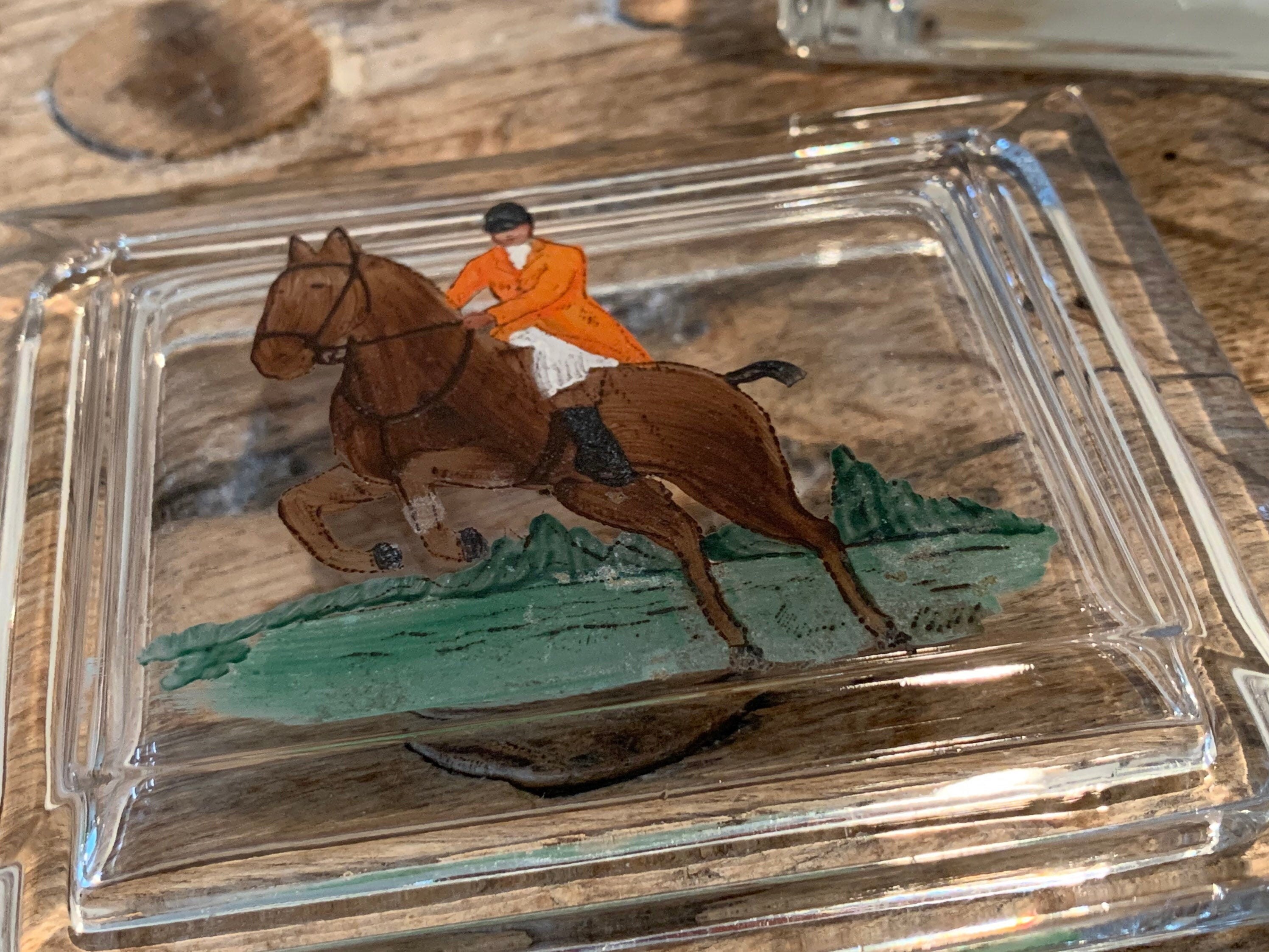 Vintage Glass Covered Box Hand Painted Horse Equestrian | Etsy