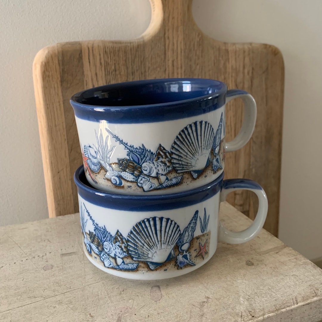Vintage Otagiri Ceramic Mugs Bowls Chowder Soup Seashell Conch Scallop ...