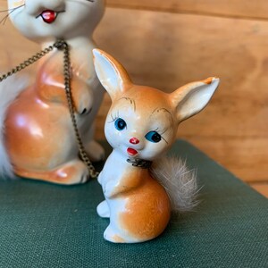 Vintage 1950s Enesco Bunnies Furry Tails Chain Bunny Rabbit Figurines ...