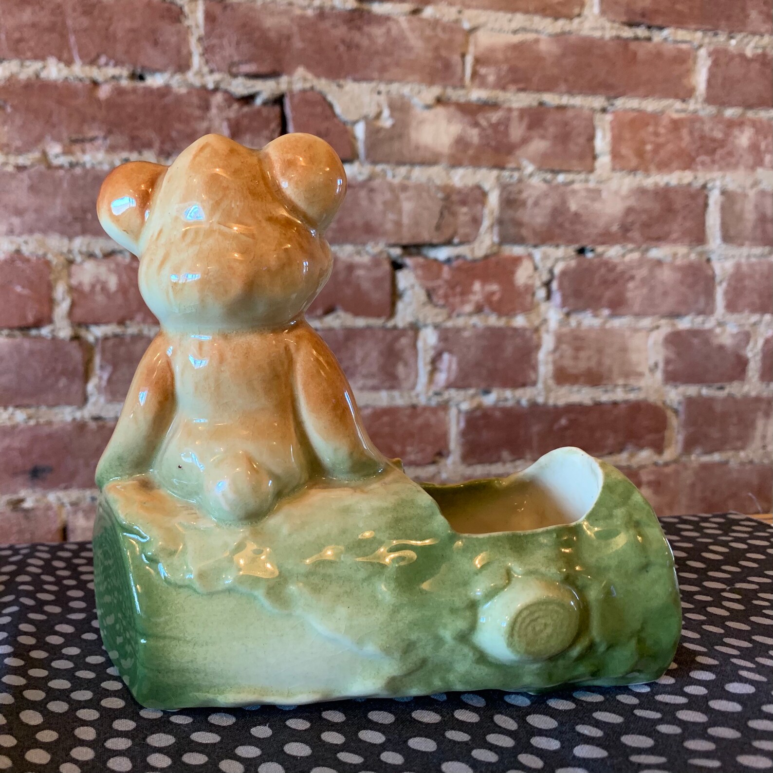 Vintage Ceramic Bear on Log Planter 5.5 High Cabin Cottage - Etsy